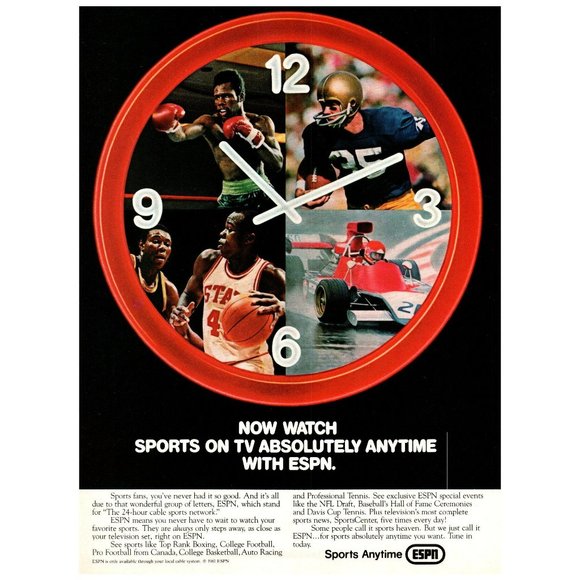 ESPN | Art | 981 Espn Anytime Sports Cable Tv Channel Vintage Print Ad ...